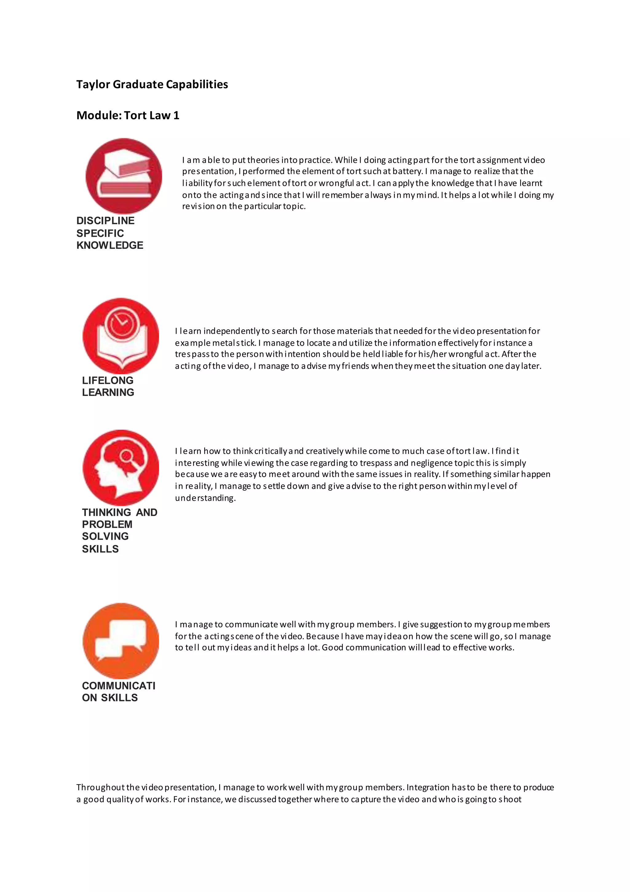 Taylor graduate capabilities ( tort law) | PDF