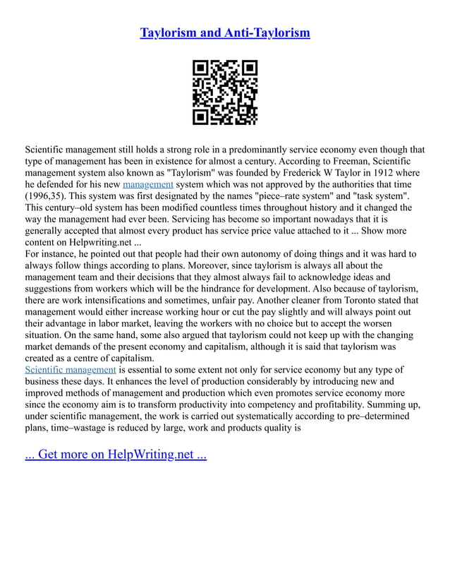 Taylorism And Anti-Taylorism | PDF