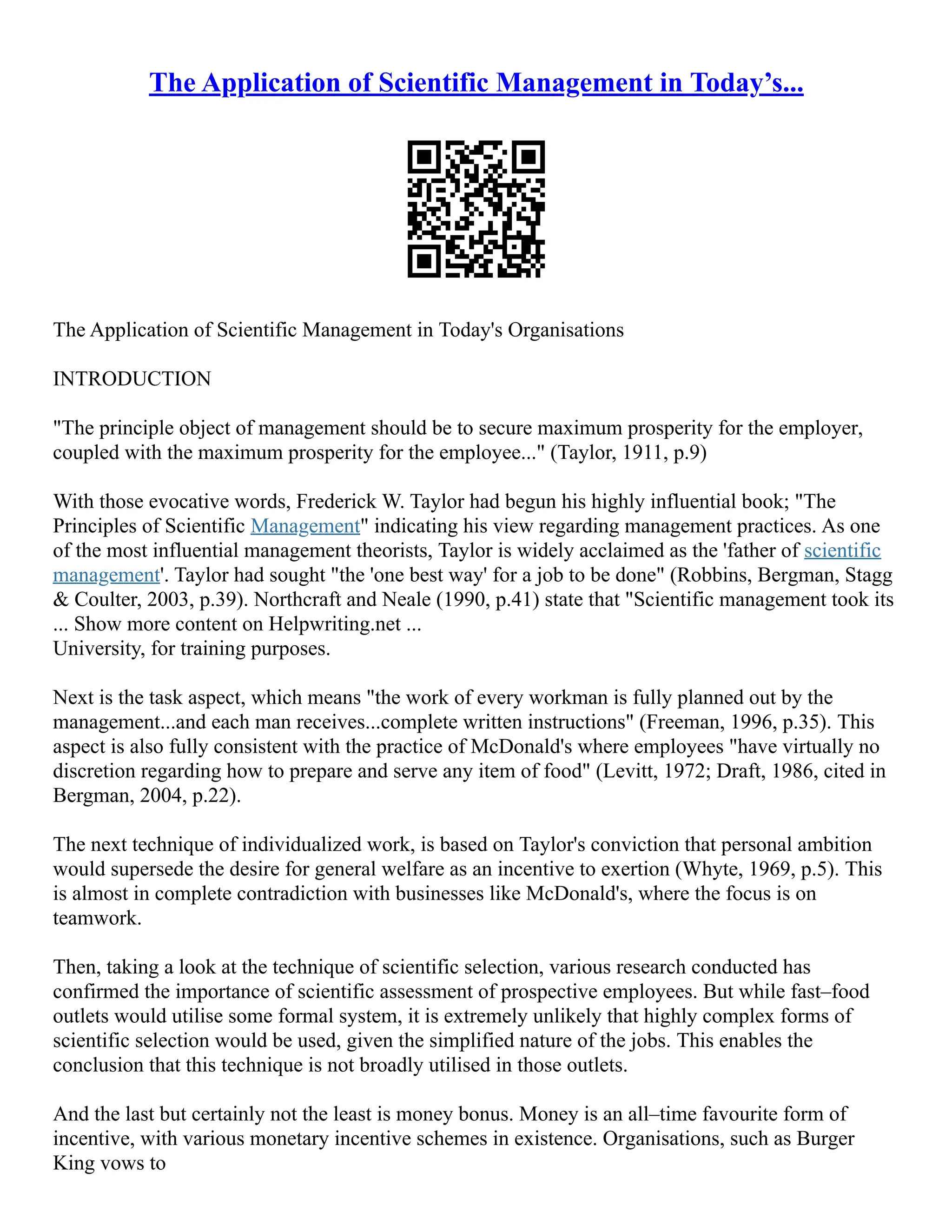 Taylorism, Scientific Management, Is A Theory Of... | PDF