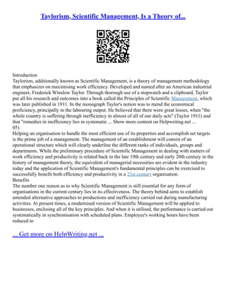 Taylorism, Scientific Management, Is A Theory Of... | PDF