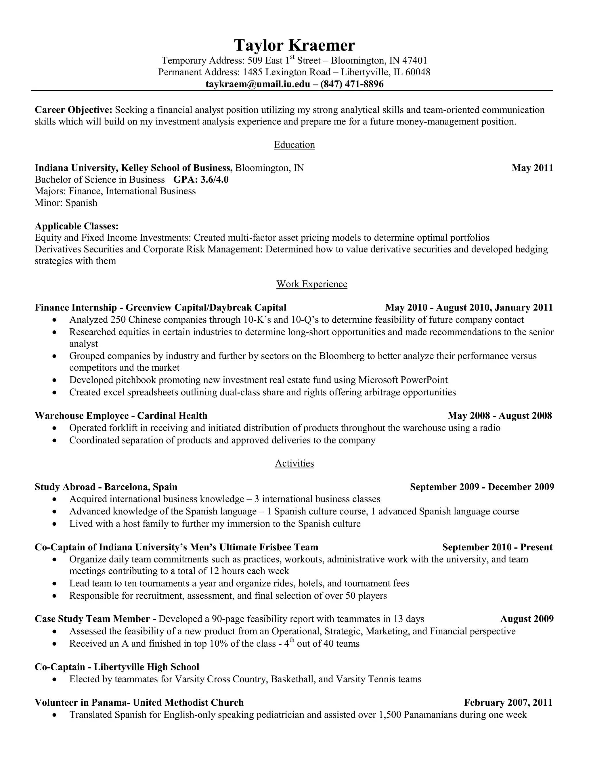 Taylor Kraemer Resume | PDF