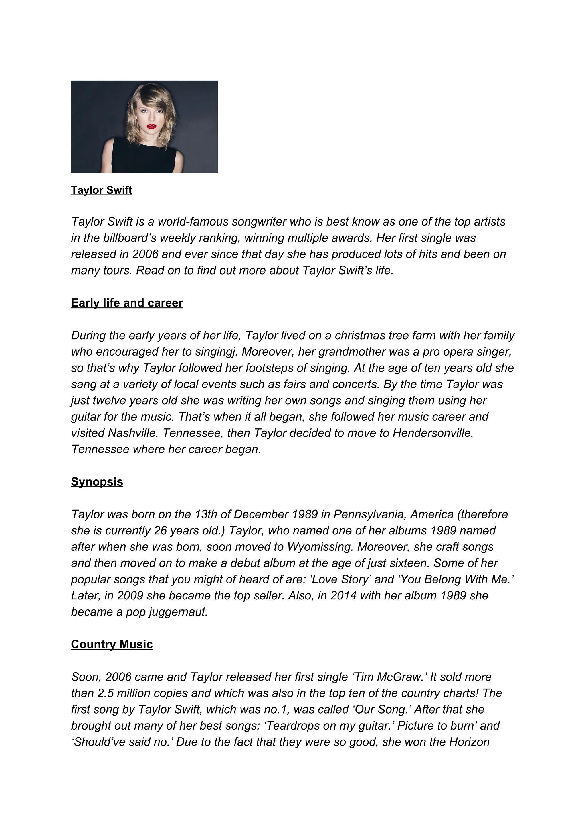 Taylor S Taylor ag.pdf Biografía resumida de la cantante y compositora ...
