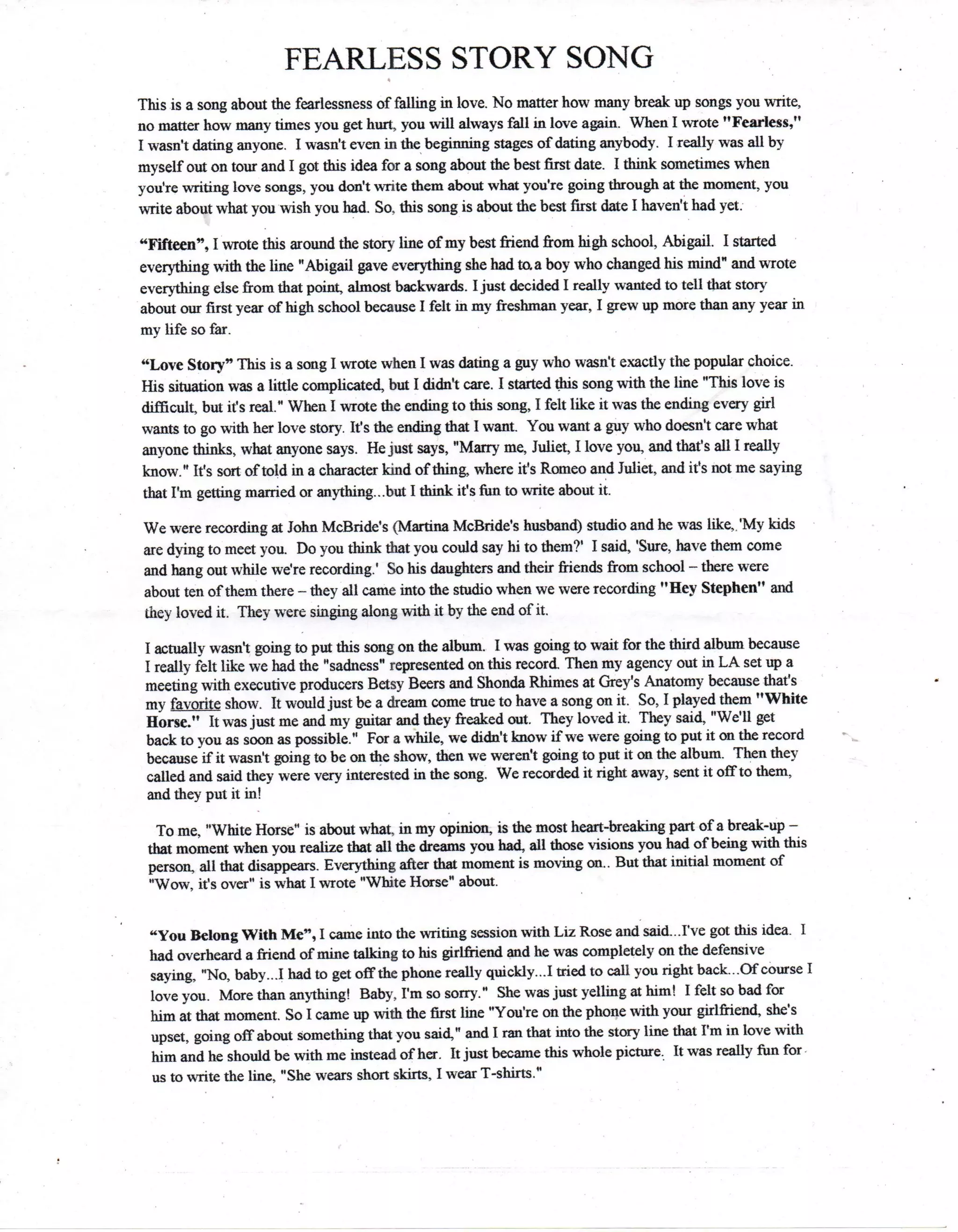 Taylor Swift Fearless (2008) Story Behind The Songs | PDF