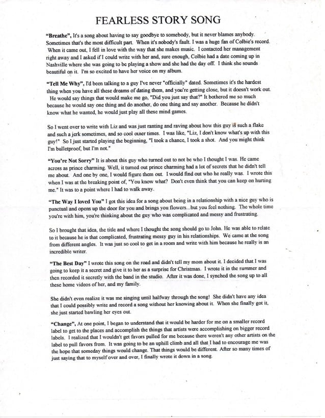 Taylor Swift Fearless (2008) Story Behind The Songs | PDF