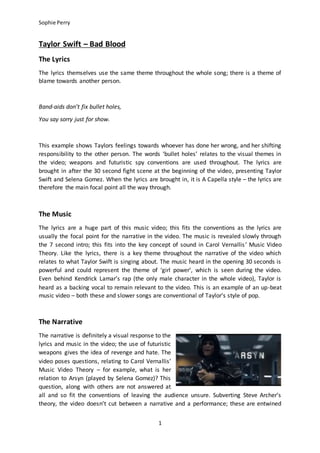 Taylor Swift - Bad Blood Analysis | PDF