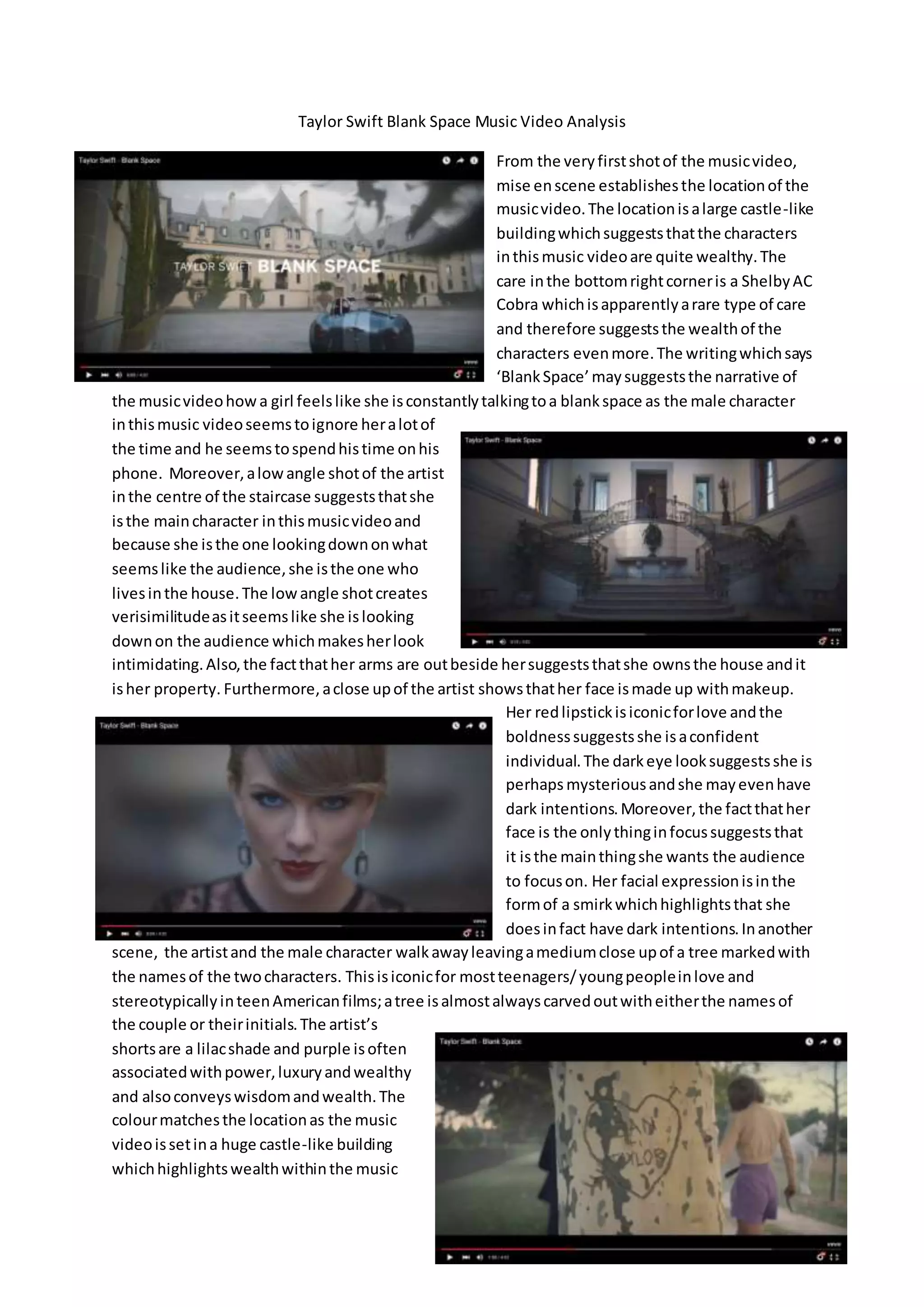 Taylor Swift Blank Space Music Video Analysis | DOCX