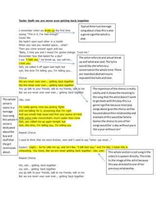 Taylor swift lyric anotation | DOCX