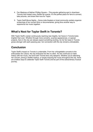 Taylor Swift Toronto: Best Spots for Fans to Celebrate Her Arrival | PDF