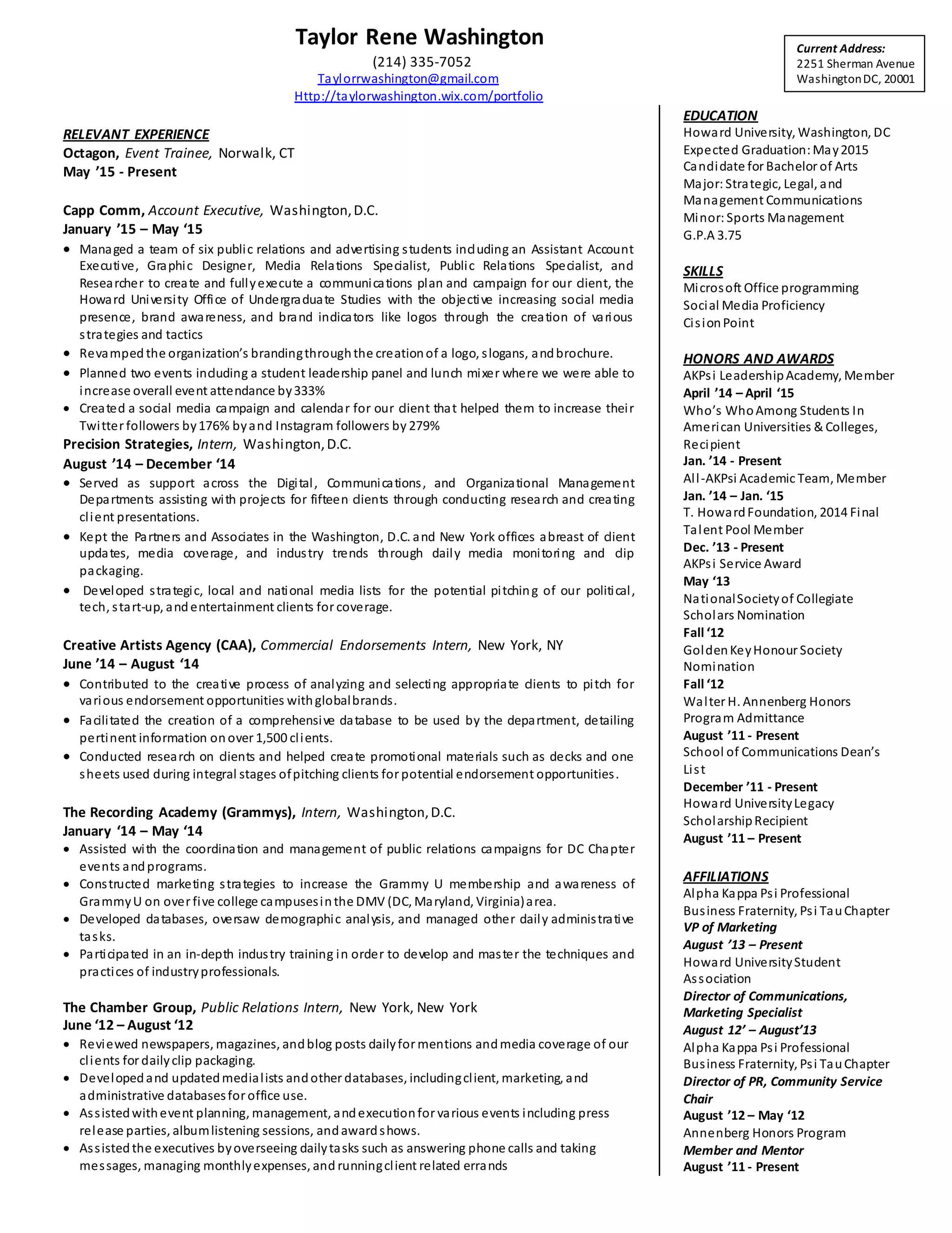 Taylor Washington Resume | DOCX
