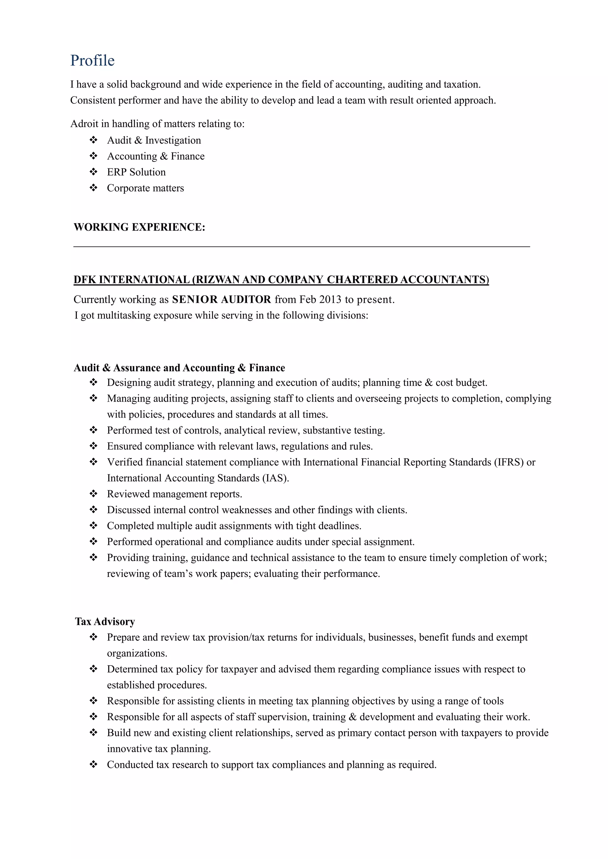 CV for ACCA's | PDF