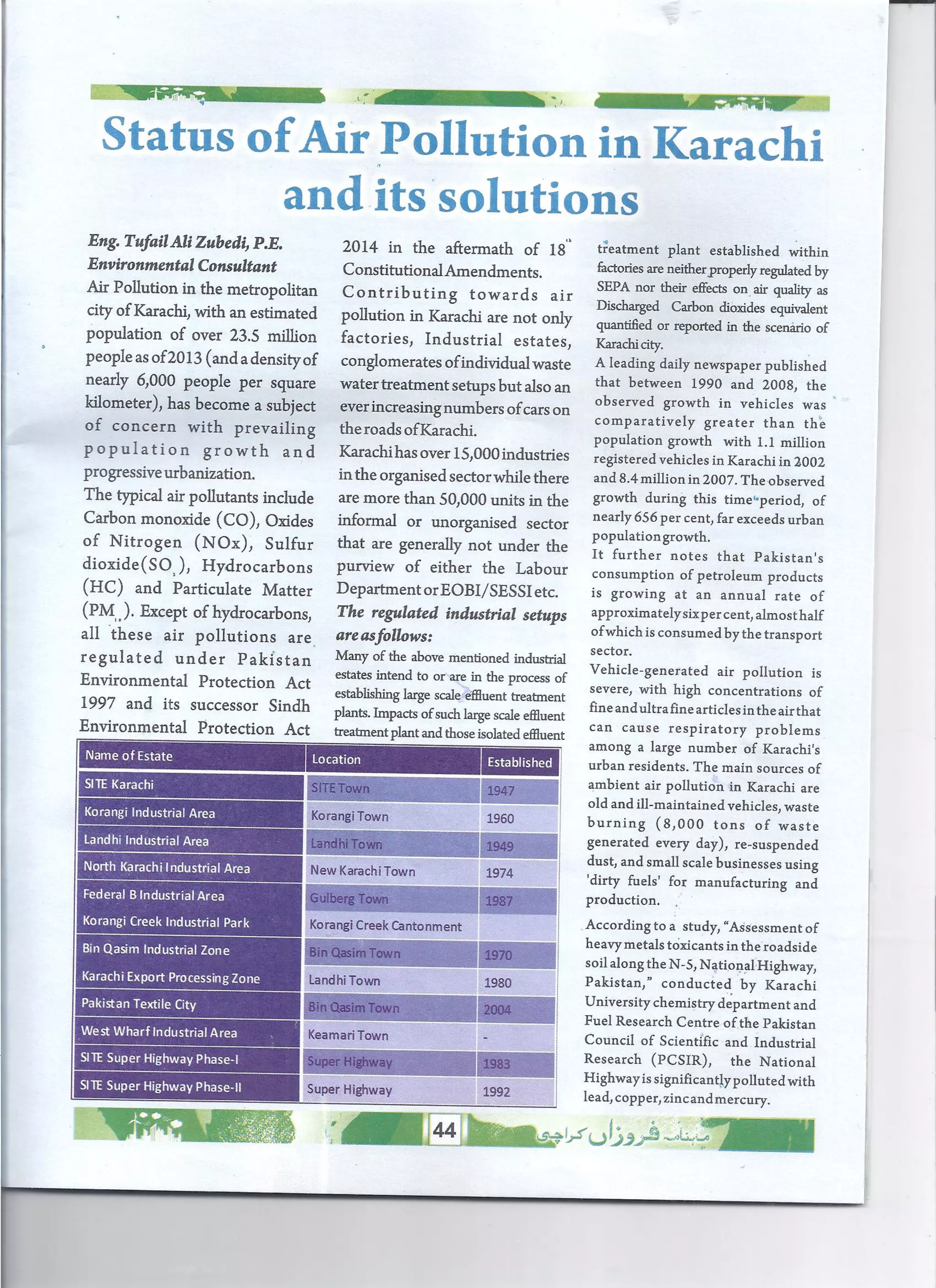 Tufail Ali Zubedi - Status of Air Pollution in Karachi and its ...