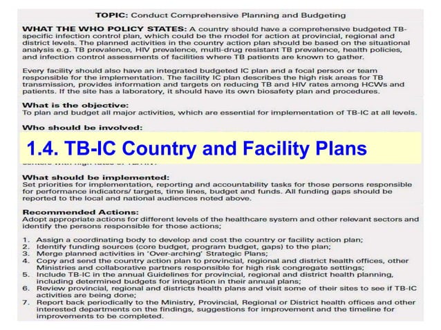 Tuberculosis infection control policy - WHO guidelines | PPTX