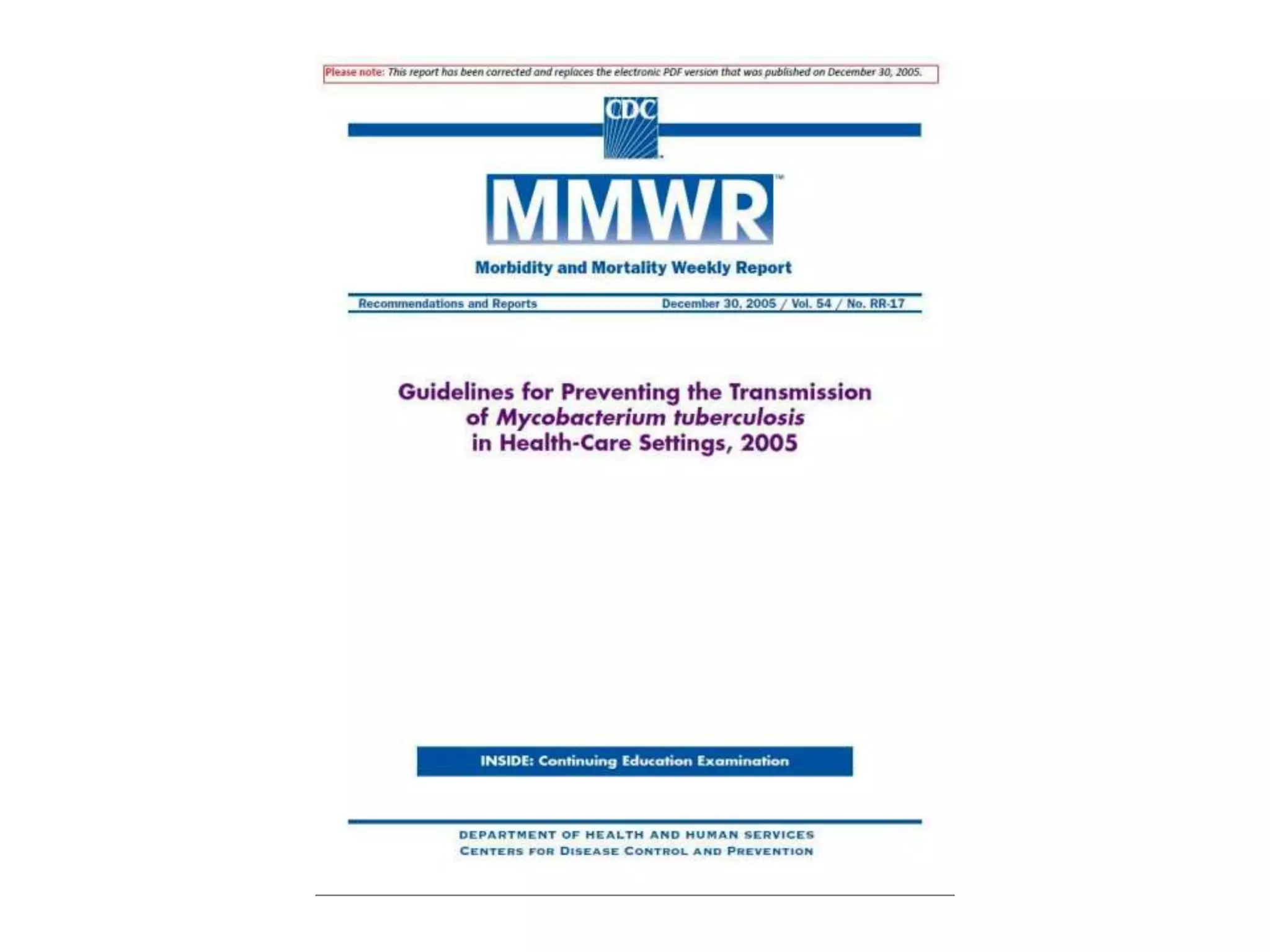 Tuberculosis infection control program - CDC guidelines | PPTX