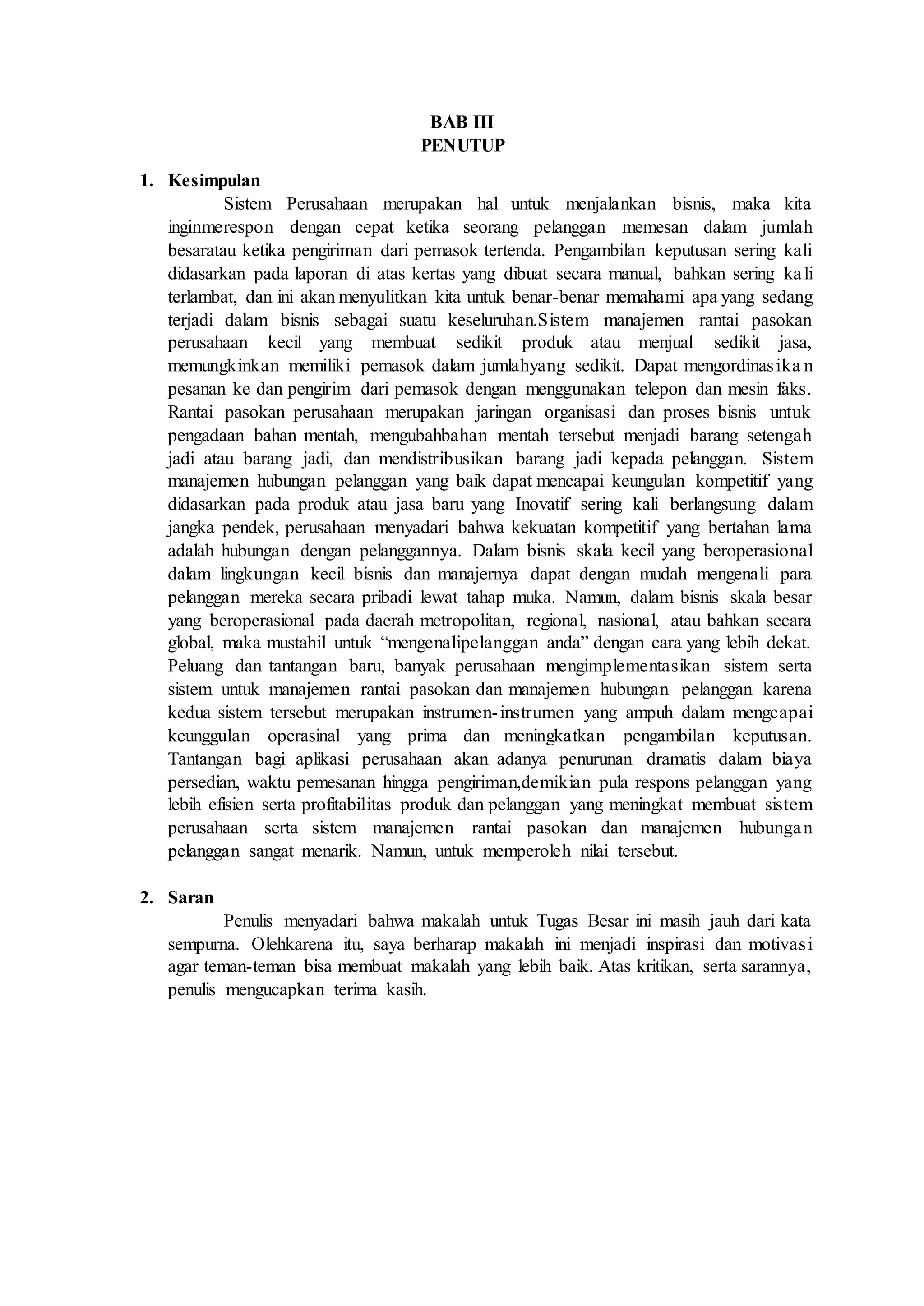 Keunggulan operasional dan kedekatan dengan pelanggan | DOCX