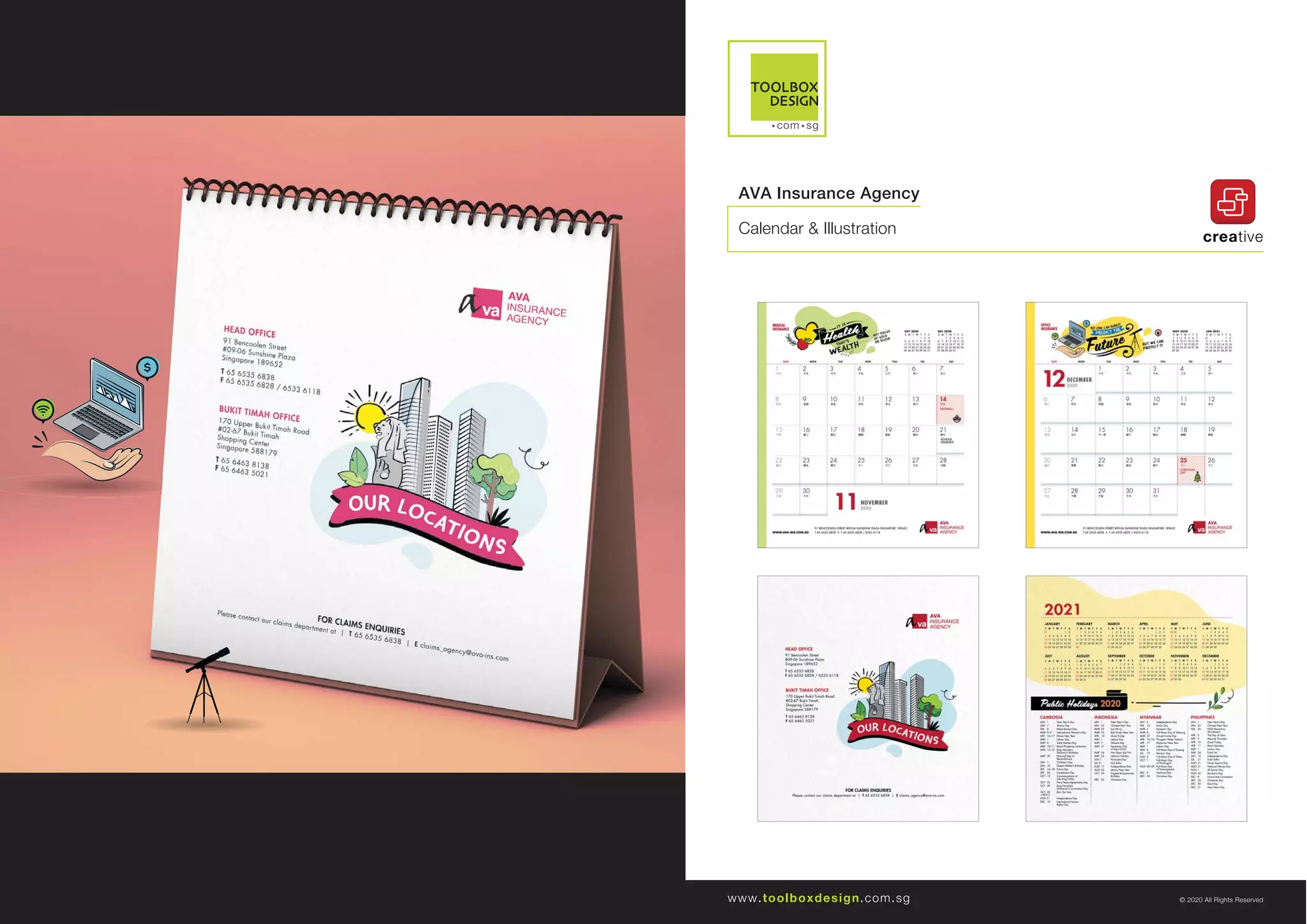 TOOLBOX DESIGN • AVA INSURANCE AGENCY • CALENDAR ILLUSTRATION
