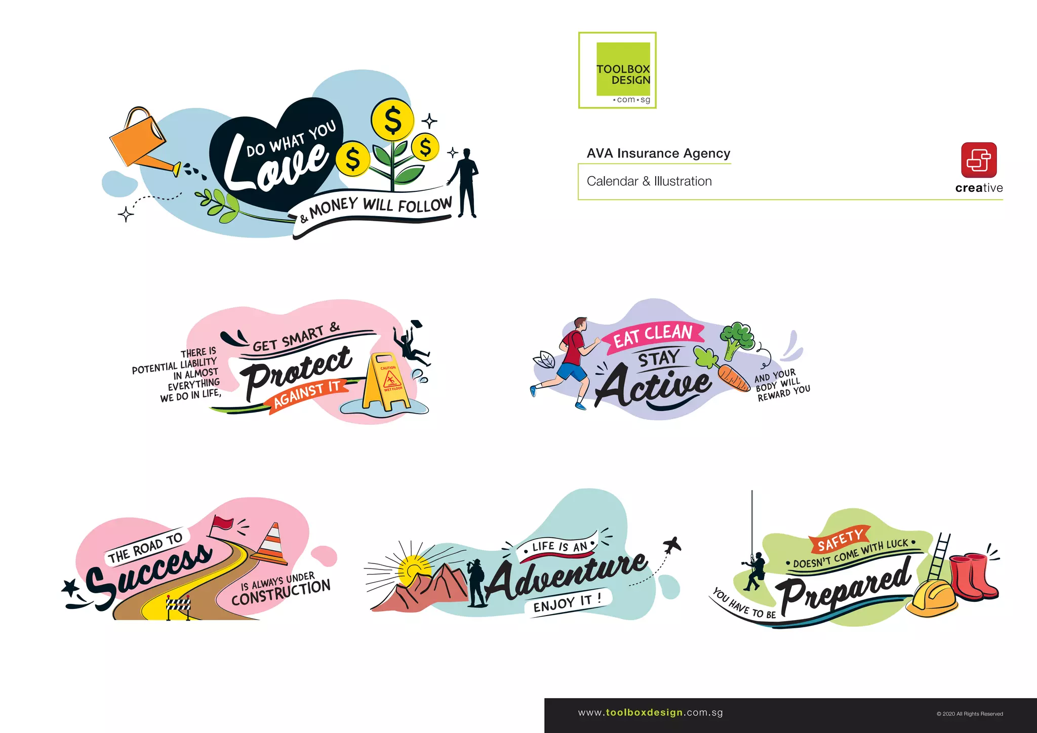 TOOLBOX DESIGN • AVA INSURANCE AGENCY • CALENDAR ILLUSTRATION