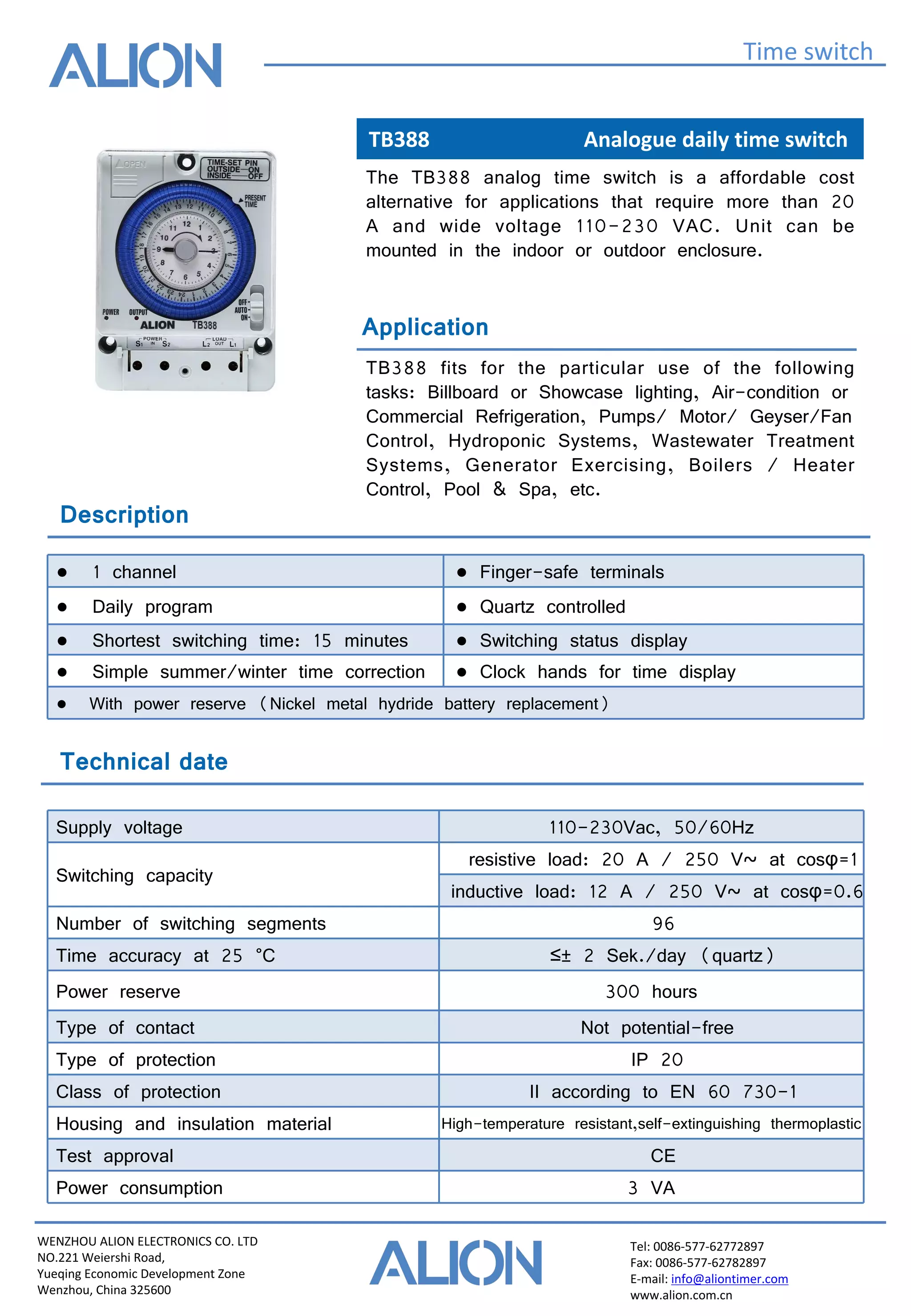 TB388 analog daily time switch | PDF