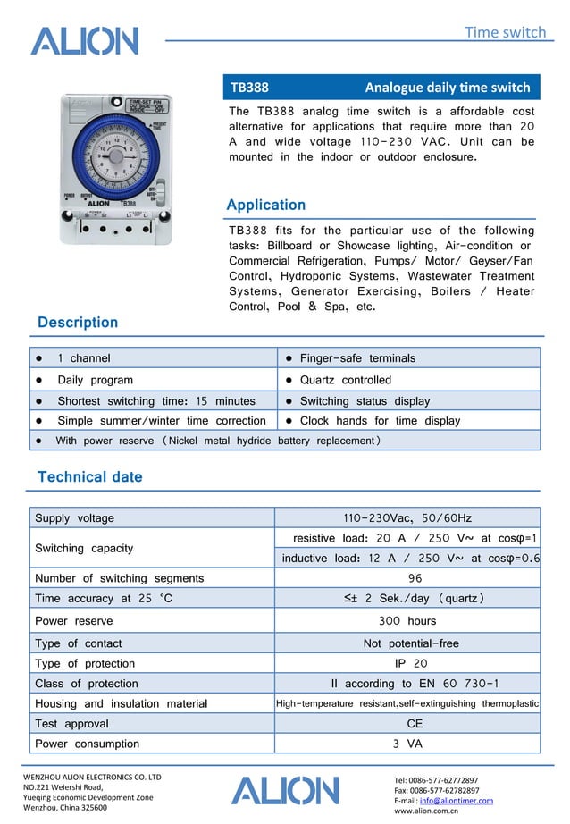 TB388 analog daily time switch | PDF | Home Appliances | Home & Garden