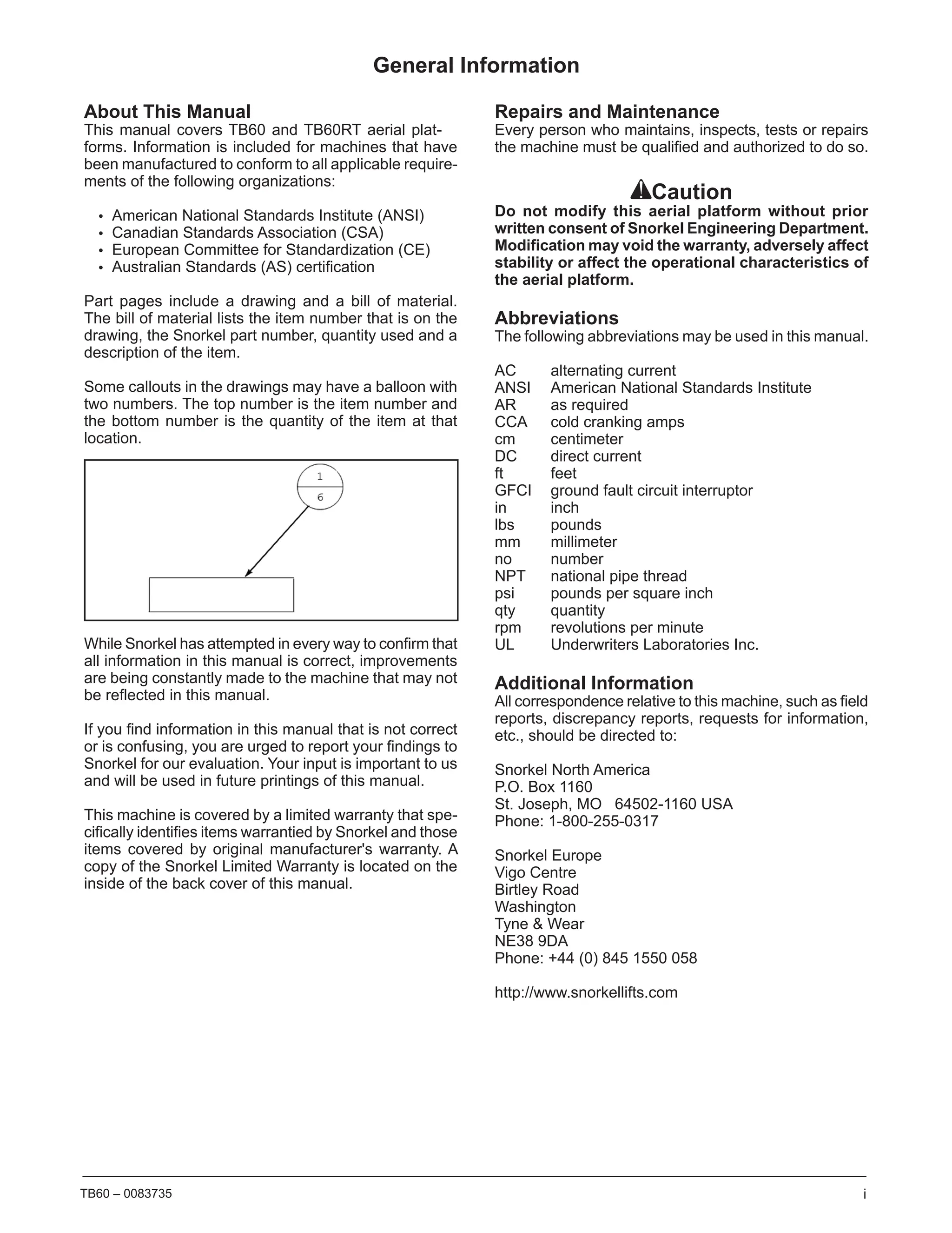 Snorkel TB60 Parts Breakdowns, electrical and mechanical | PDF