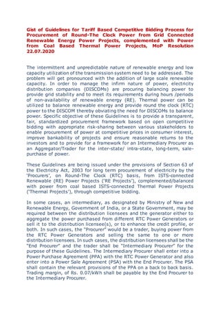 Power procurement through TBCB for Bundle Generation | DOCX