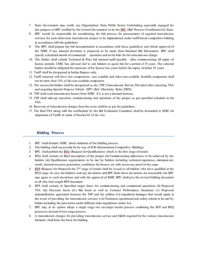 Tariff Based Competitive Bidding (TBCB) for Intra-State Transmission Projects | DOCX