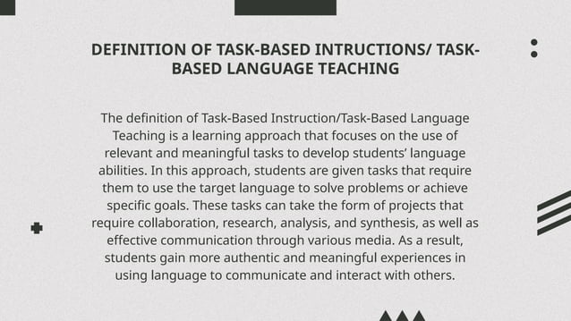 TBI_Task based instruction in the class of teaching English as a Foreign Language | PPTX ...