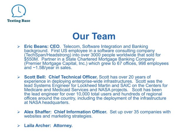 Texting Base Investor Deck | PPT