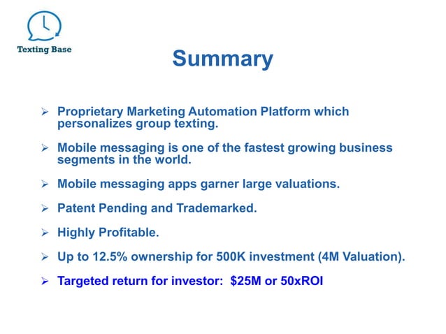 Texting Base Investor Deck | PPT