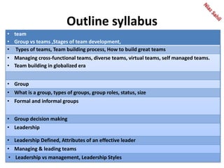 Team building and leadership (TBL) complete note | PPTX