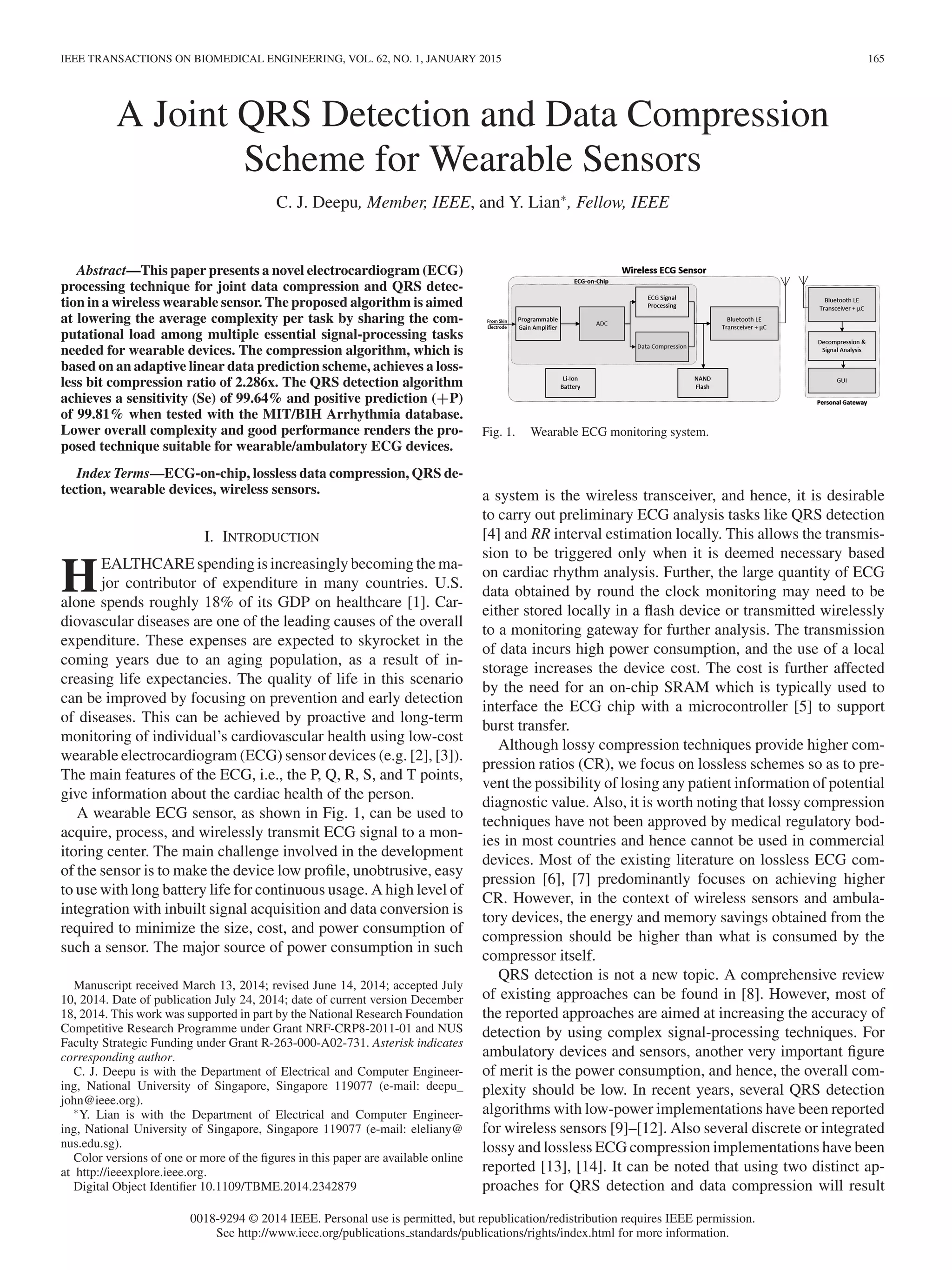 A Joint QRS Detection and Data Compression Scheme for Wearable Sensors | PDF