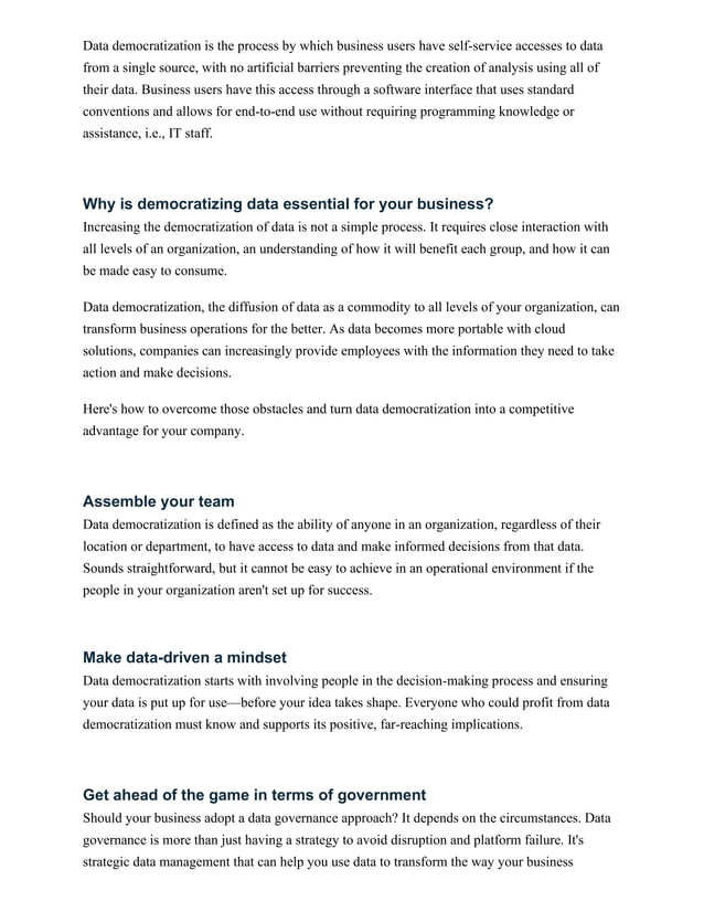 data democratization | cloud solutions | data governance | PDF | Databases | Computer Software ...