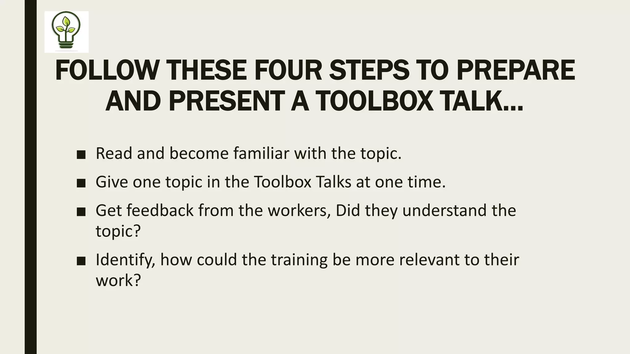 How to give effective tool box talk | PPTX