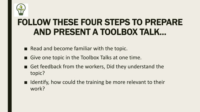 How to give effective tool box talk | PPTX | Careers