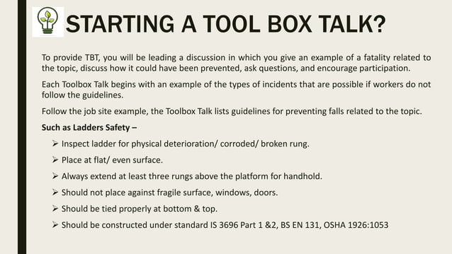 How to give effective tool box talk | PPTX | Careers