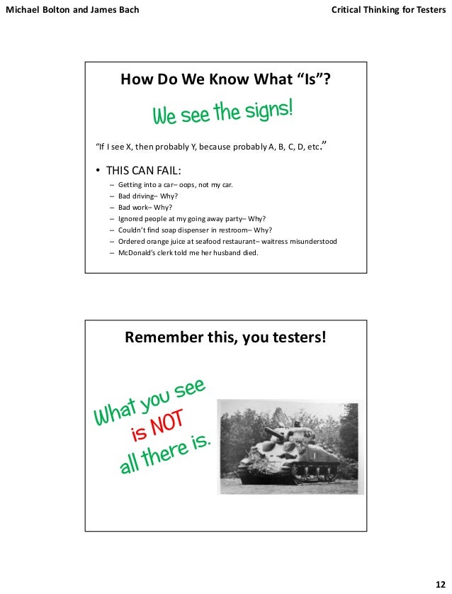 Critical Thinking for Software Testers