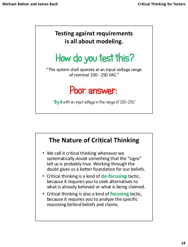 Critical Thinking for Software Testers