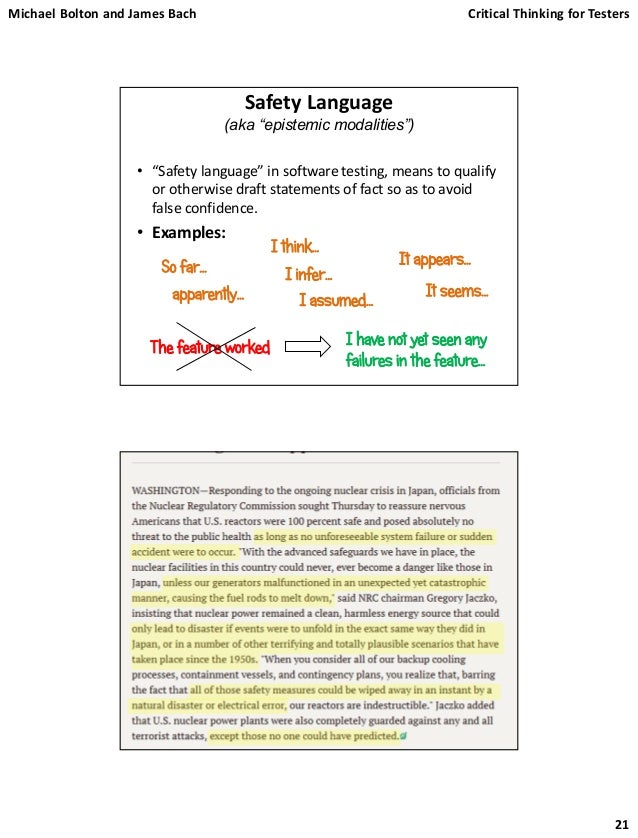 Critical Thinking for Software Testers