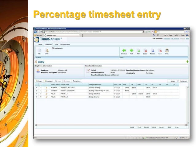 TimeControl timesheet - entry in percentage | PPTX | Technology & Computing