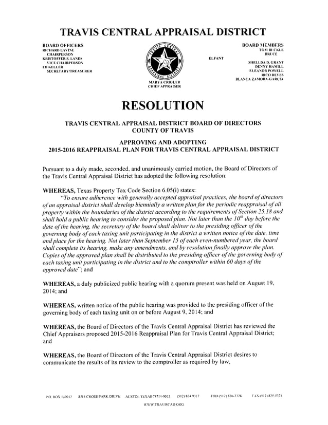TCAD - Travis Central Appraisal District reappraisal plan 2015 - 2016 ...