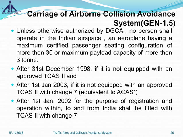 Traffic Alert and collision avoidance system (TCAS) | PPTX