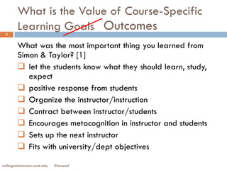 The College Classroom Week 4: Learning Outcomes | PDF