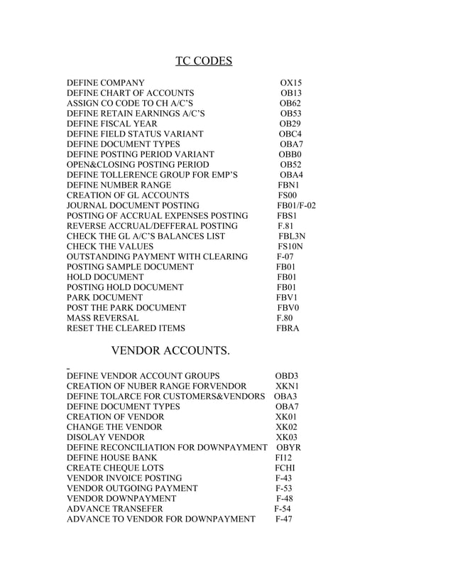 Tc codes | DOC