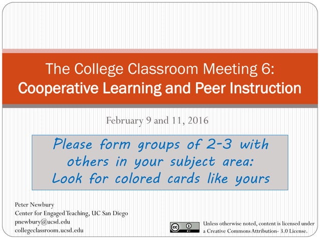 The College Classroom Wi16 Meeting 6: Peer Instruction | PPT
