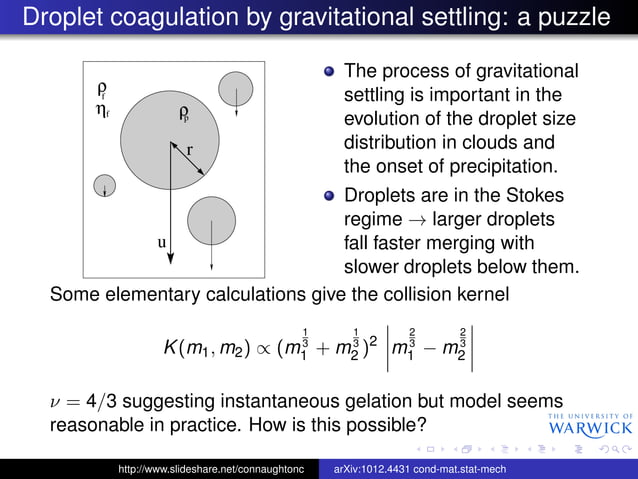 Nonequilibrium statistical mechanics of cluster-cluster aggregation, School of Physics seminar ...