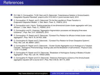 Nonequilibrium statistical mechanics of cluster-cluster aggregation, School of Physics seminar ...