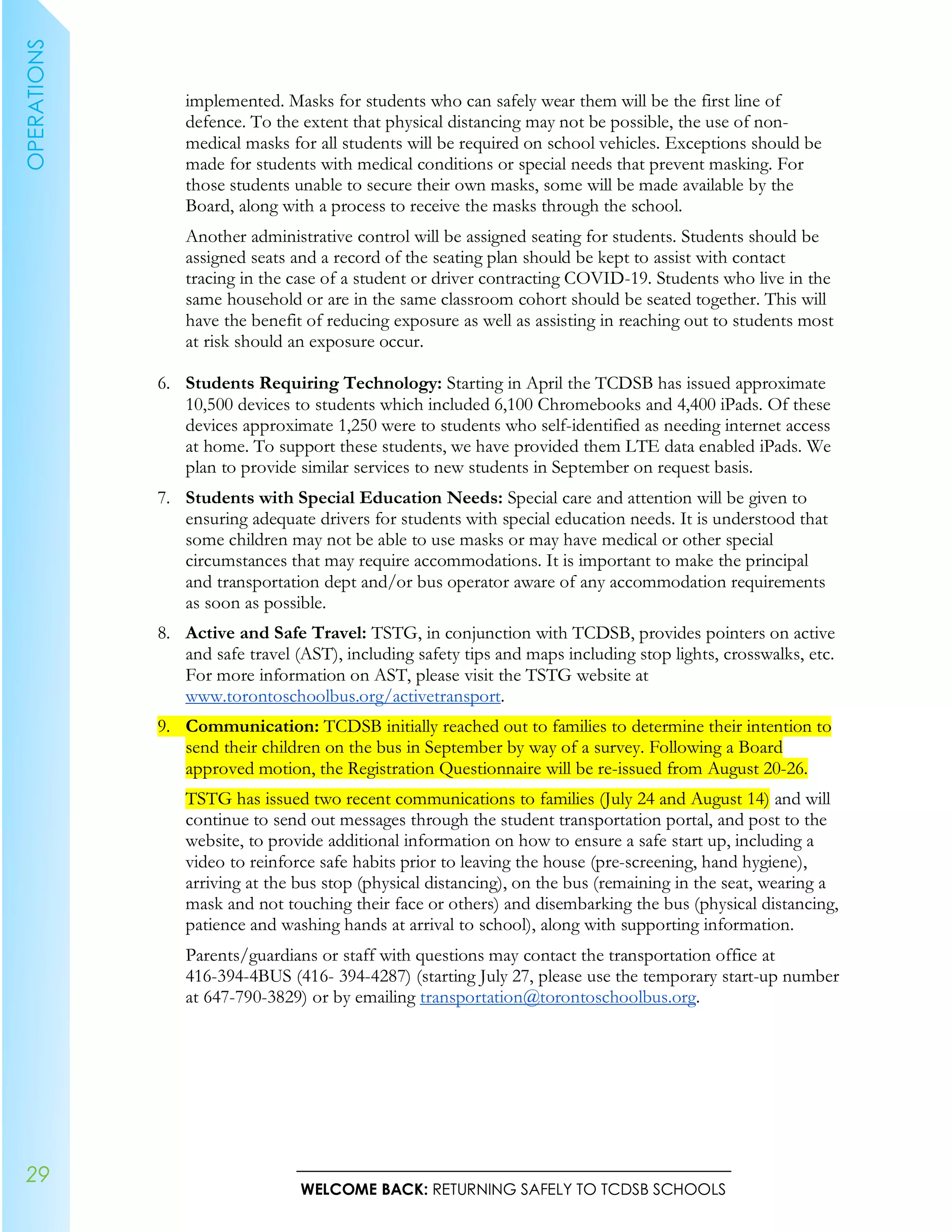 Tcdsb Safe Reopening Schools Action Plan | PDF