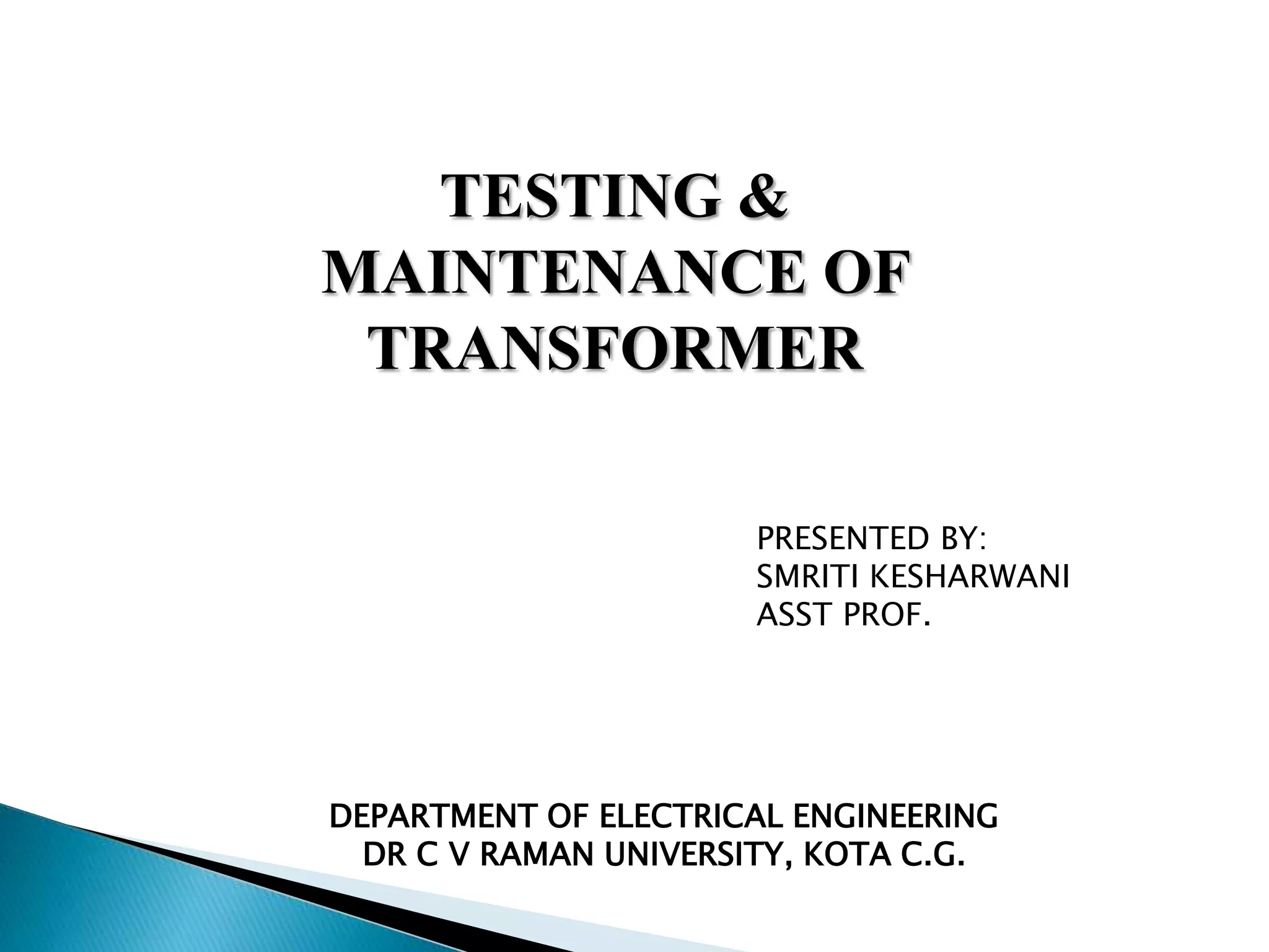 Testing of transformer | PPTX
