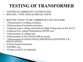 Testing of transformer | PPT