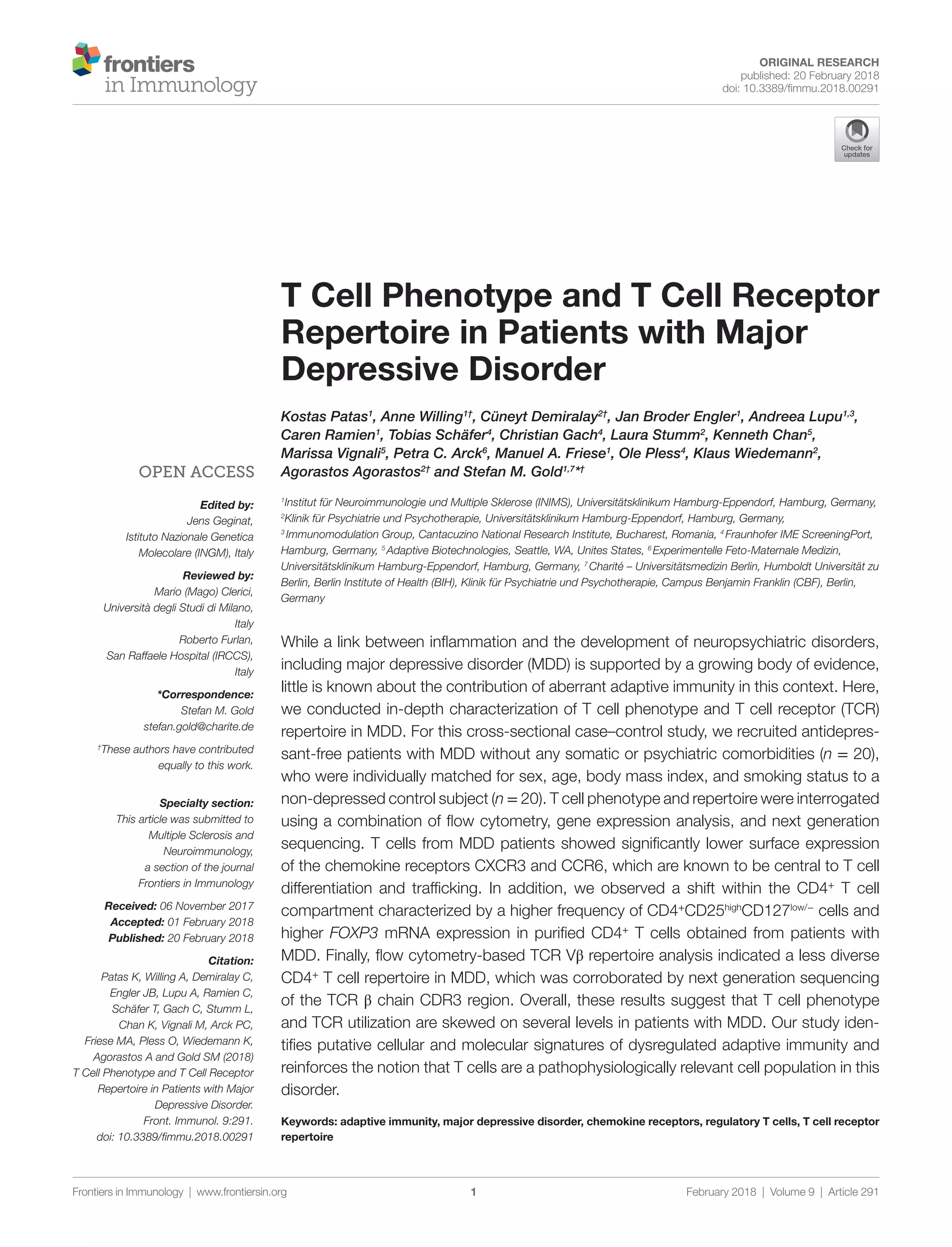 T cell phenotype and t cell receptor repertoire in patients with major depressive disorder | PDF