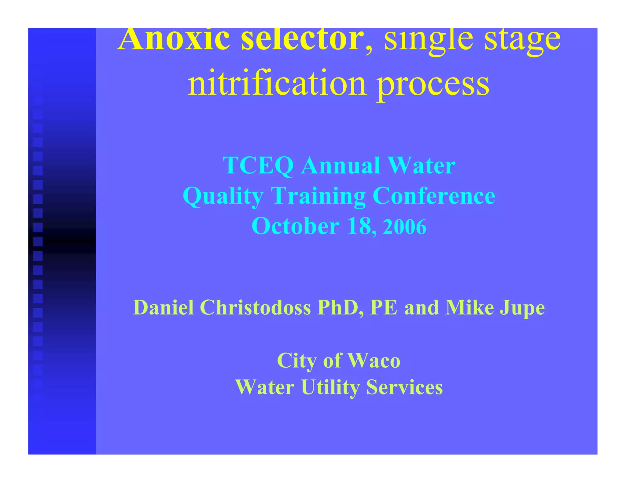 Anoxic Selector Single Stage Nitrification Process Waste Water Plant ...